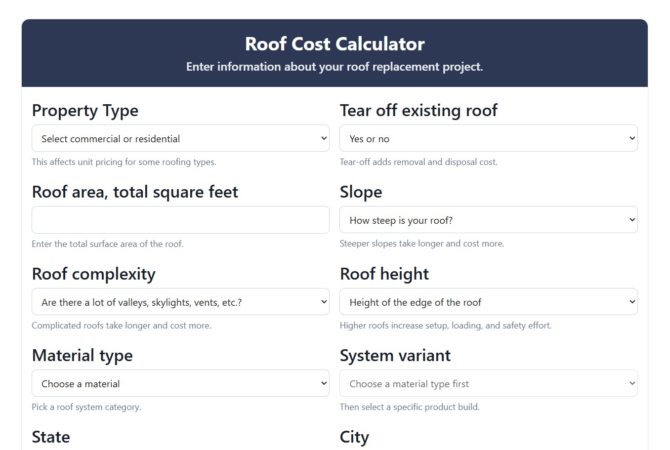 Roof Cost Calculator • 2025 Material, Labor & Location Data